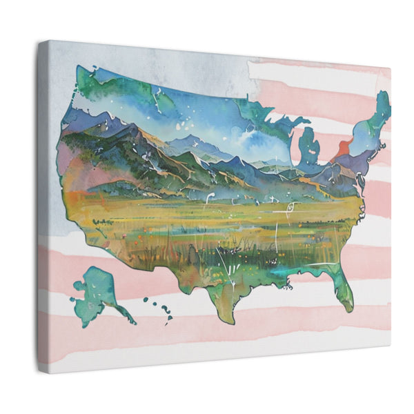 USA Map Watercolor Style Wall Art with American Flag Print ...